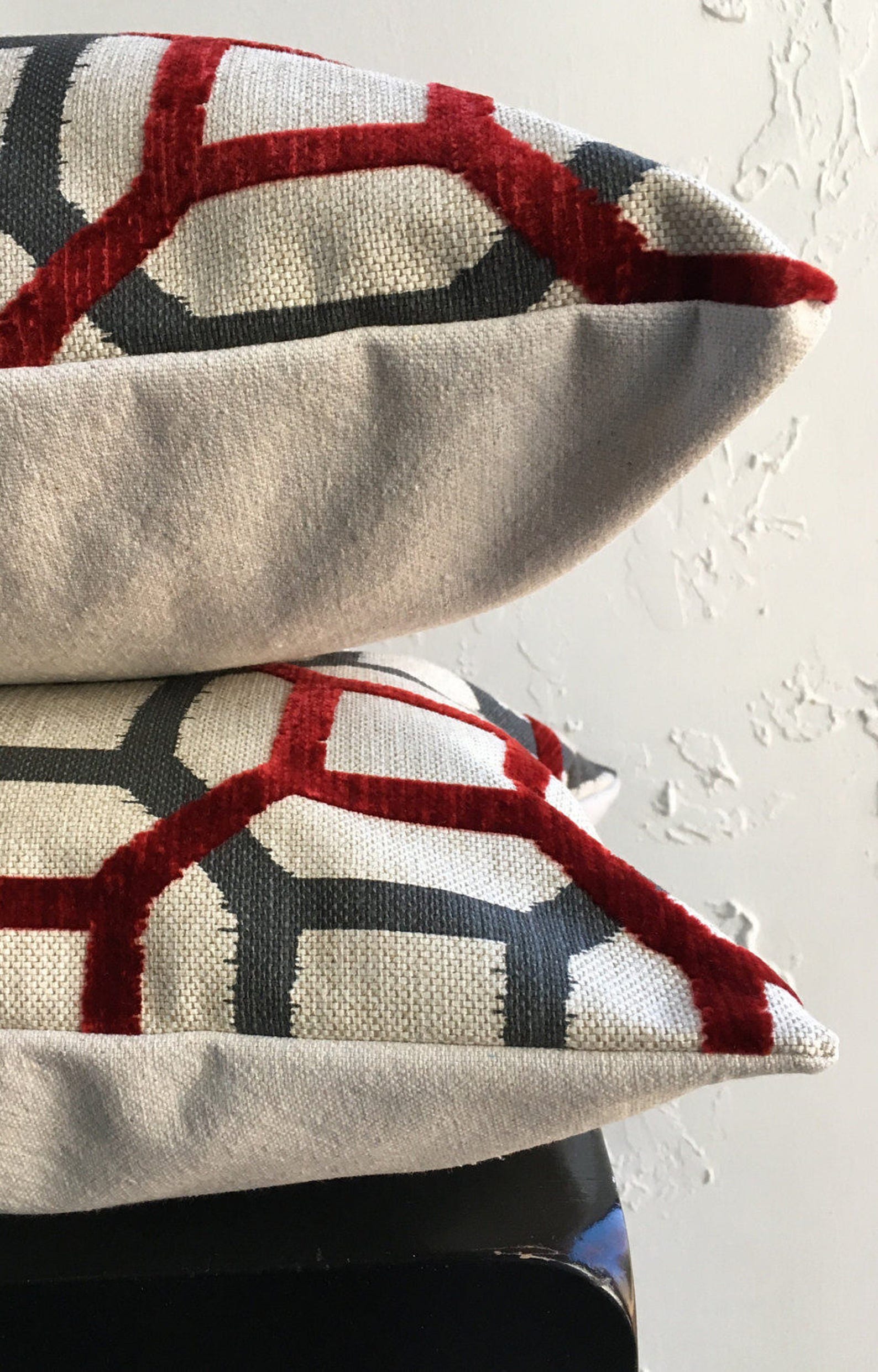 SET Geometric Pillow Covers Red Gray Retro Pillows 12x20 - Etsy