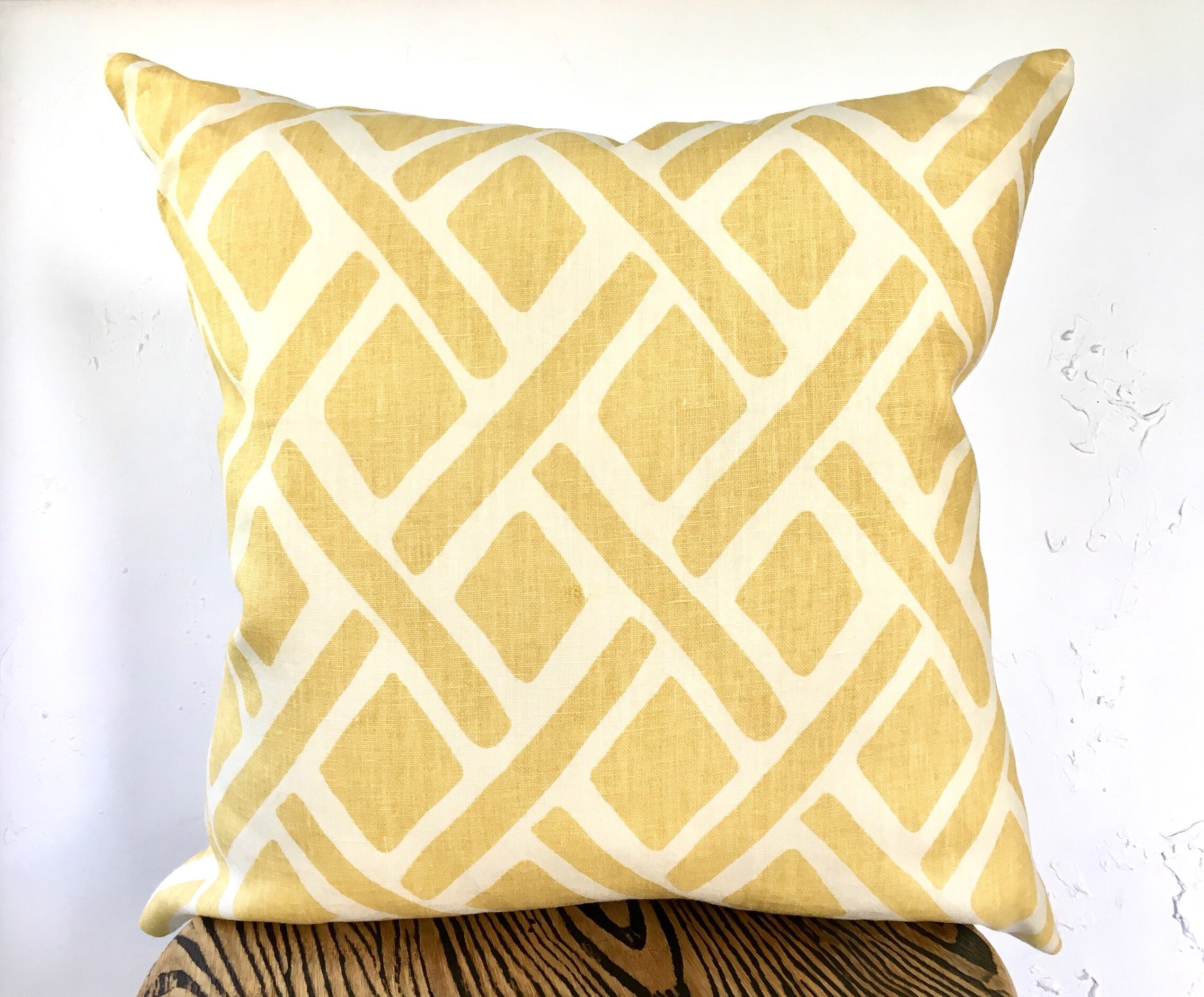 Yellow Geometric Decorative Pillow Covers, 20x20 Giant Weave Designer ...