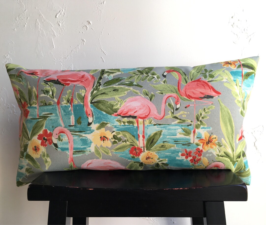 Tropical Flamingo Pillow Cover, 14x26 Lumbar Pillow Cover, Pink ...