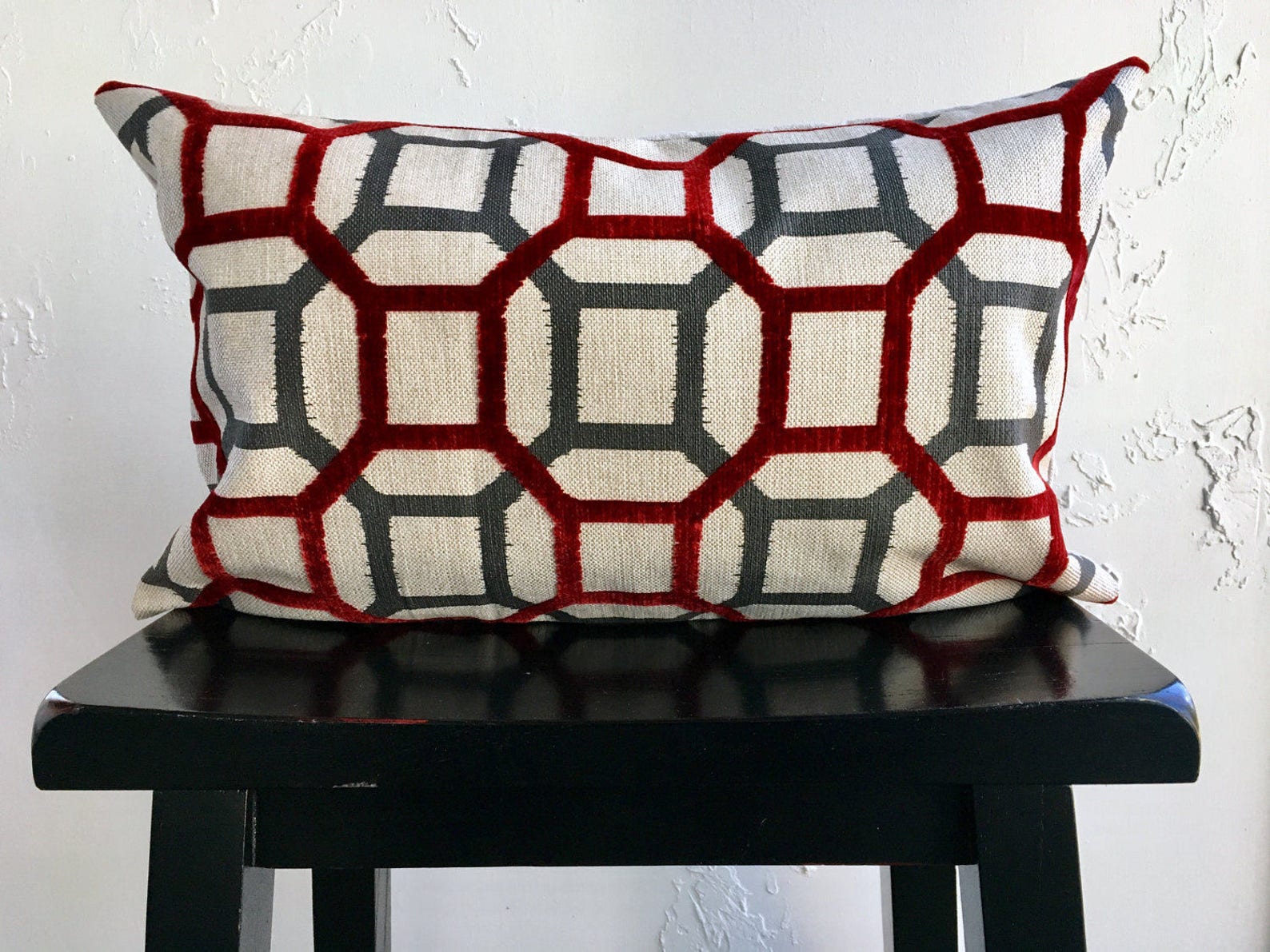 SET Geometric Pillow Covers Red Gray Retro Pillows 12x20 - Etsy