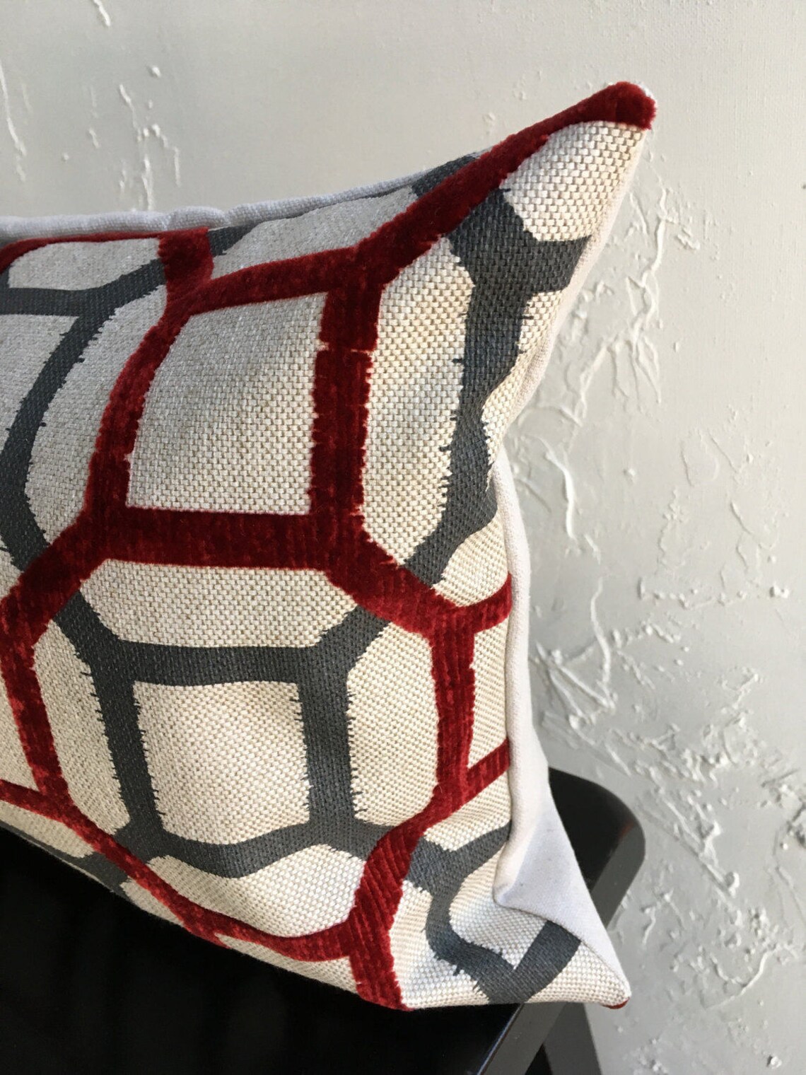 SET Geometric Pillow Covers Red Gray Retro Pillows 12x20 - Etsy