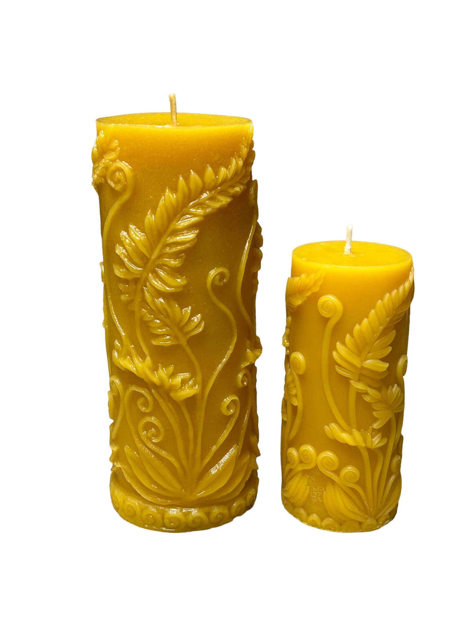 Mini Fern Leaf Cylinder Beeswax Candle - Small Beeswax Pillar Candle ...