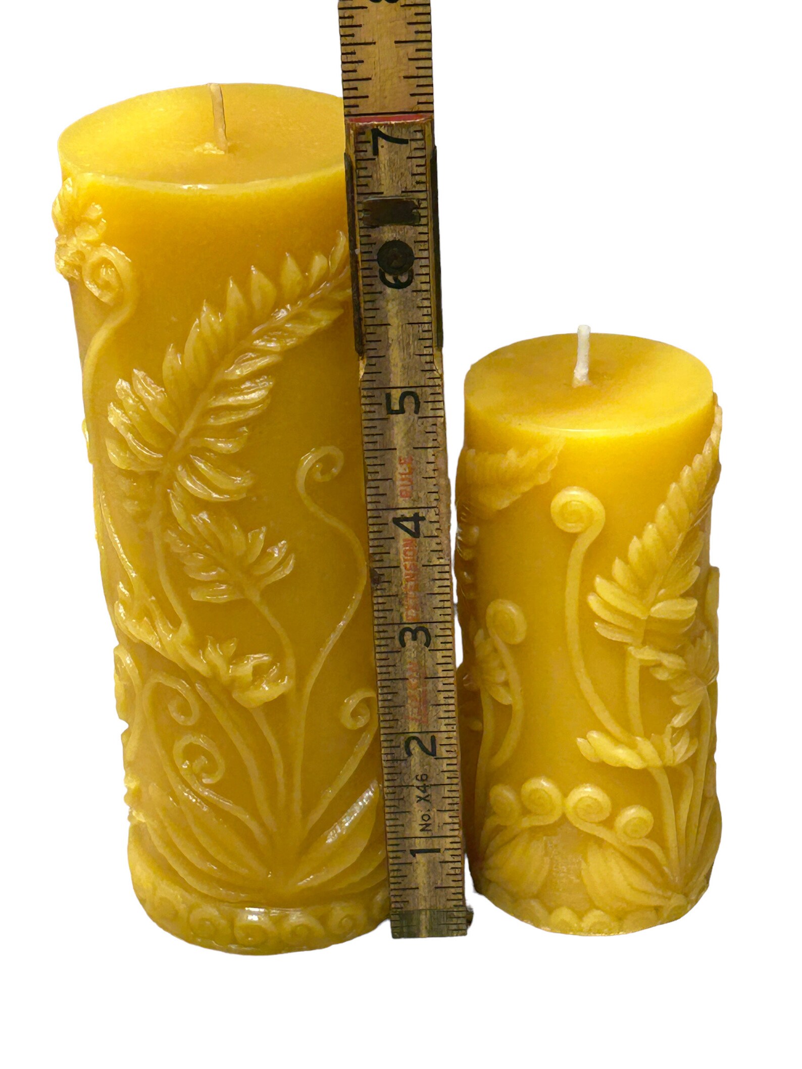 Mini Fern Leaf Cylinder Beeswax Candle - Small Beeswax Pillar Candle ...