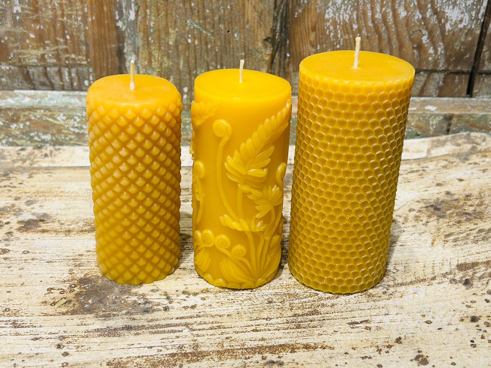 Mini Fern Leaf Cylinder Beeswax Candle - Small Beeswax Pillar Candle ...