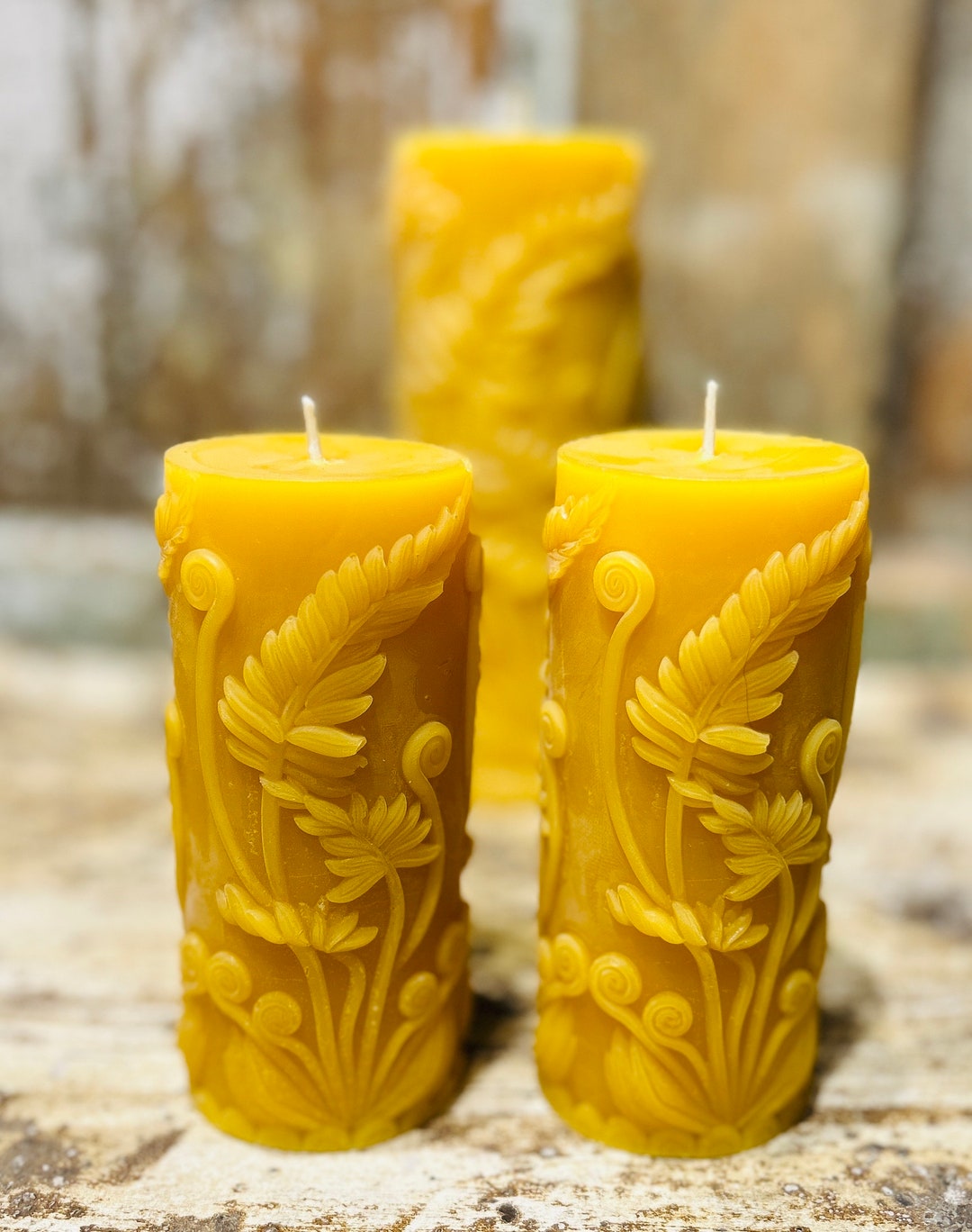 Mini Fern Leaf Cylinder Beeswax Candle Small Beeswax Pillar Candle Pure ...