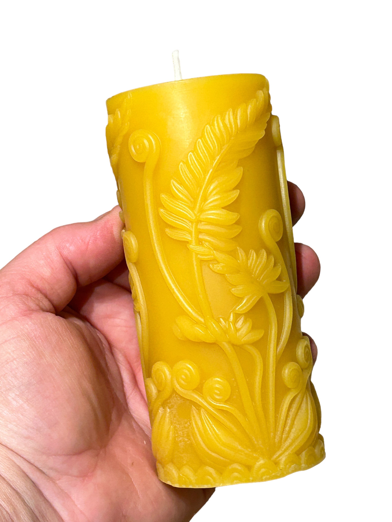Mini Fern Leaf Cylinder Beeswax Candle - Small Beeswax Pillar Candle ...