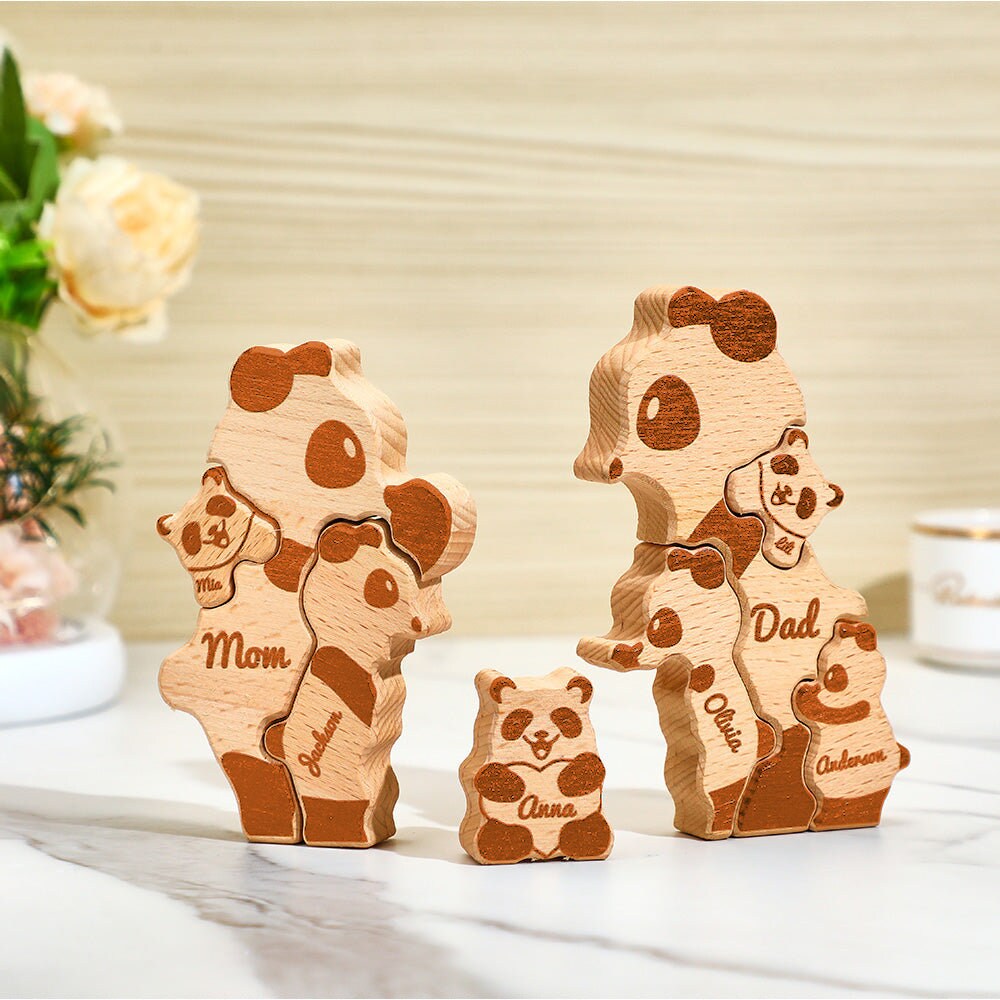 Waldo Wooden Pandas Family, Wooden Name Pandas Puzzle, Animal Family ...