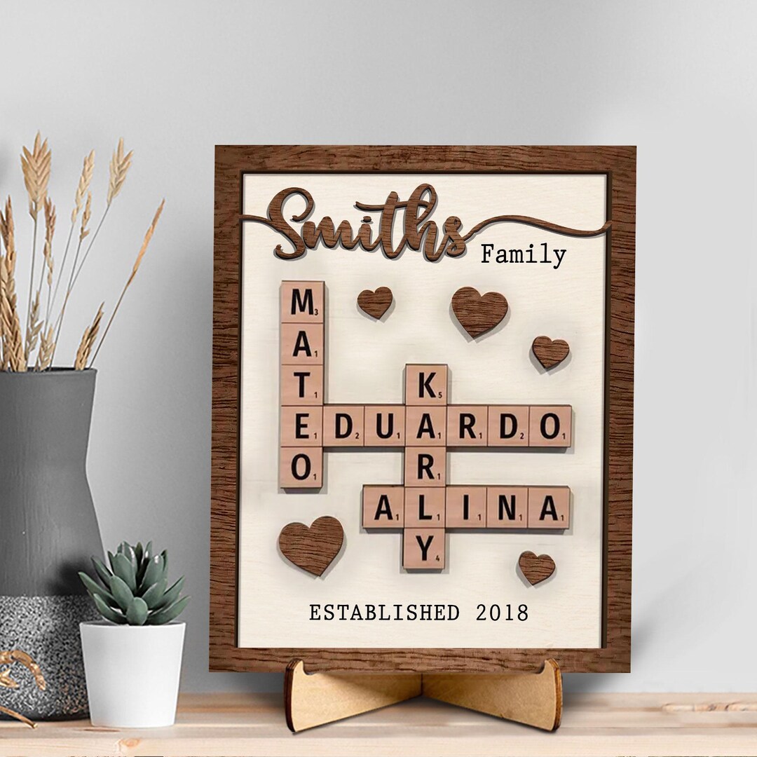 Personalized Family Puzzle Sign, Crossword Puzzle Wooden Sign, Last ...