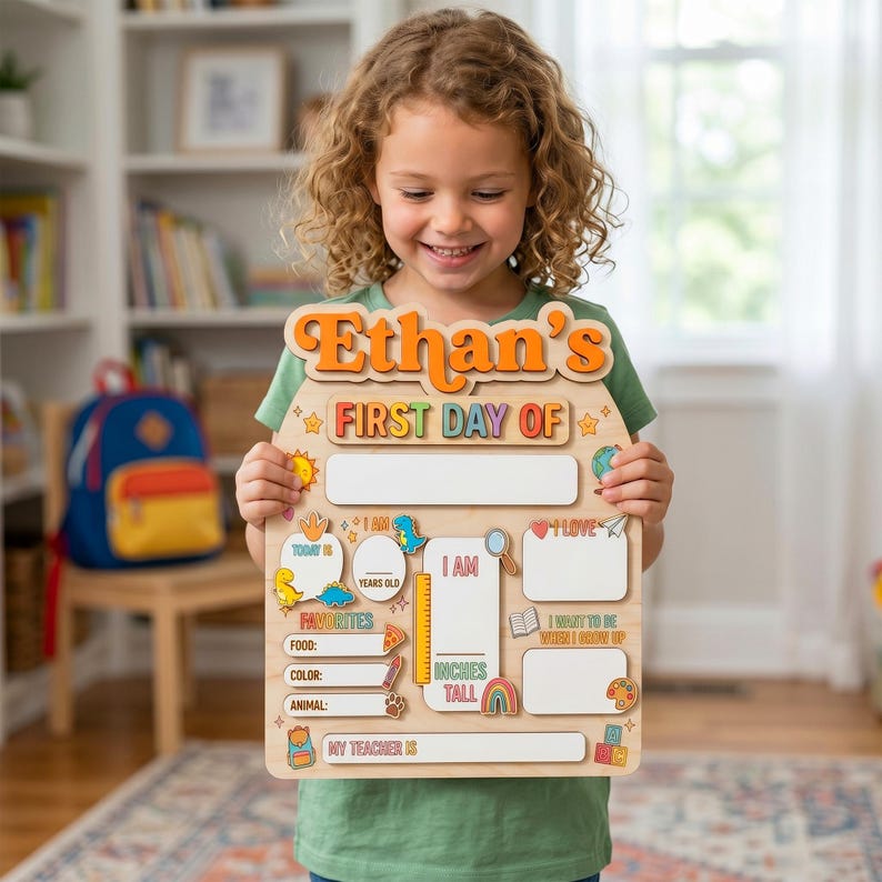 Personalized First Day of School Sign, Back to School Gift ...
