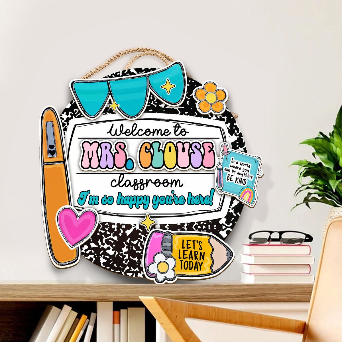 Personalized Teacher 3D Door Sign, Groovy Classroom Decor, Teacher ...