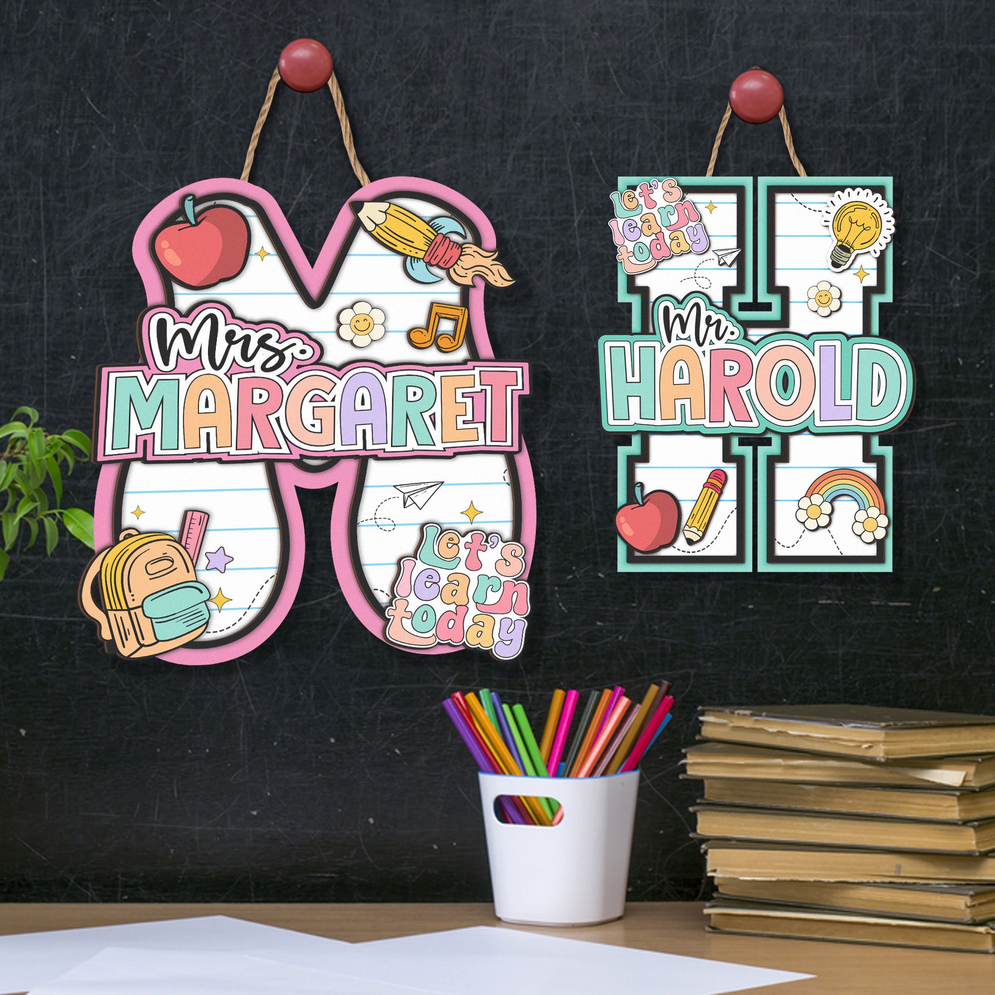 Personalized 3D Teacher Wooden Door Hanger, Teacher Appreciate Gift ...