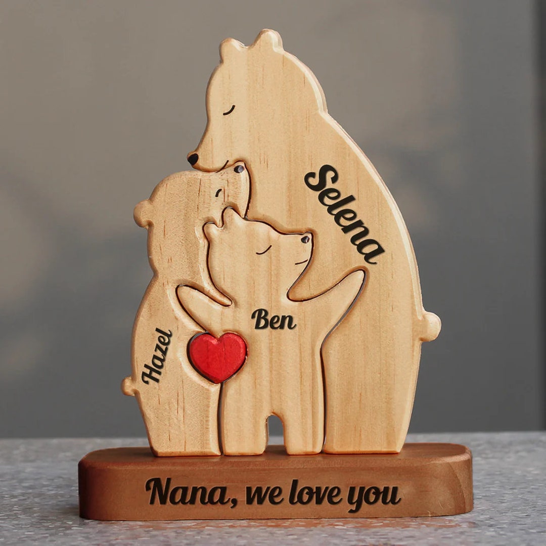 Single Parents, Wooden Bear Family, Personalized Wooden Pet Carvings ...