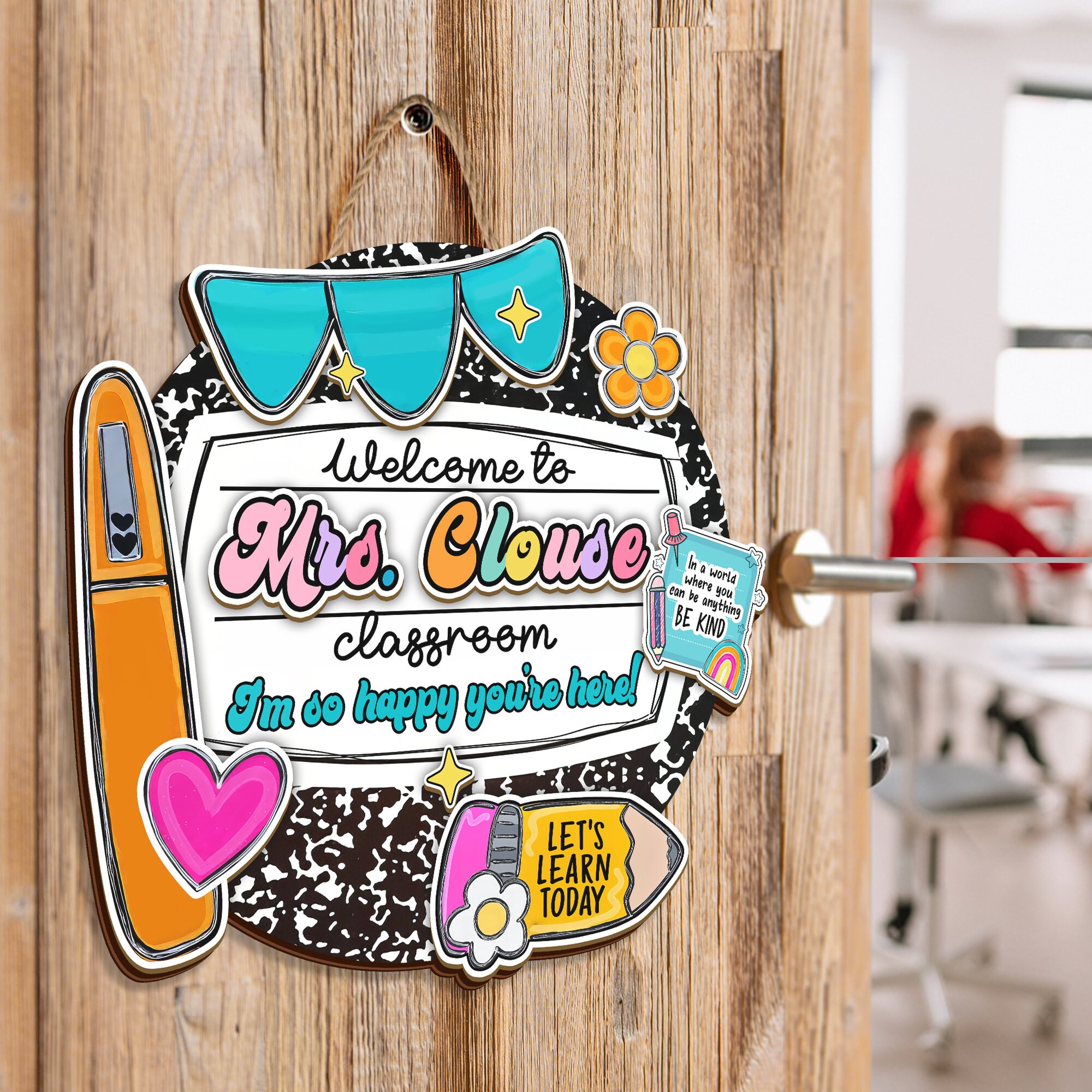 Personalized Teacher 3D Door Sign, Groovy Classroom Decor, Teacher ...