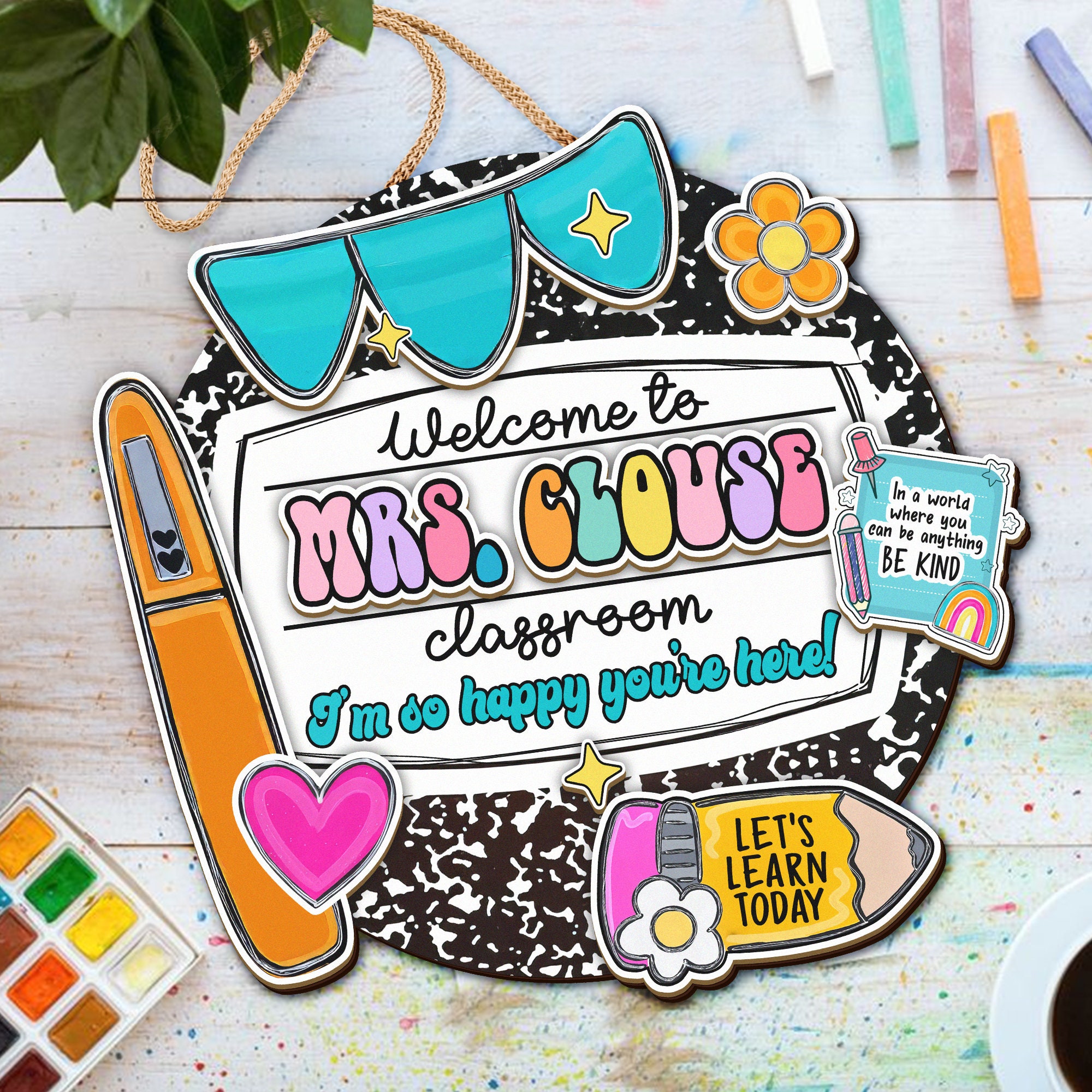 Personalized Teacher 3D Door Sign, Groovy Classroom Decor, Teacher ...