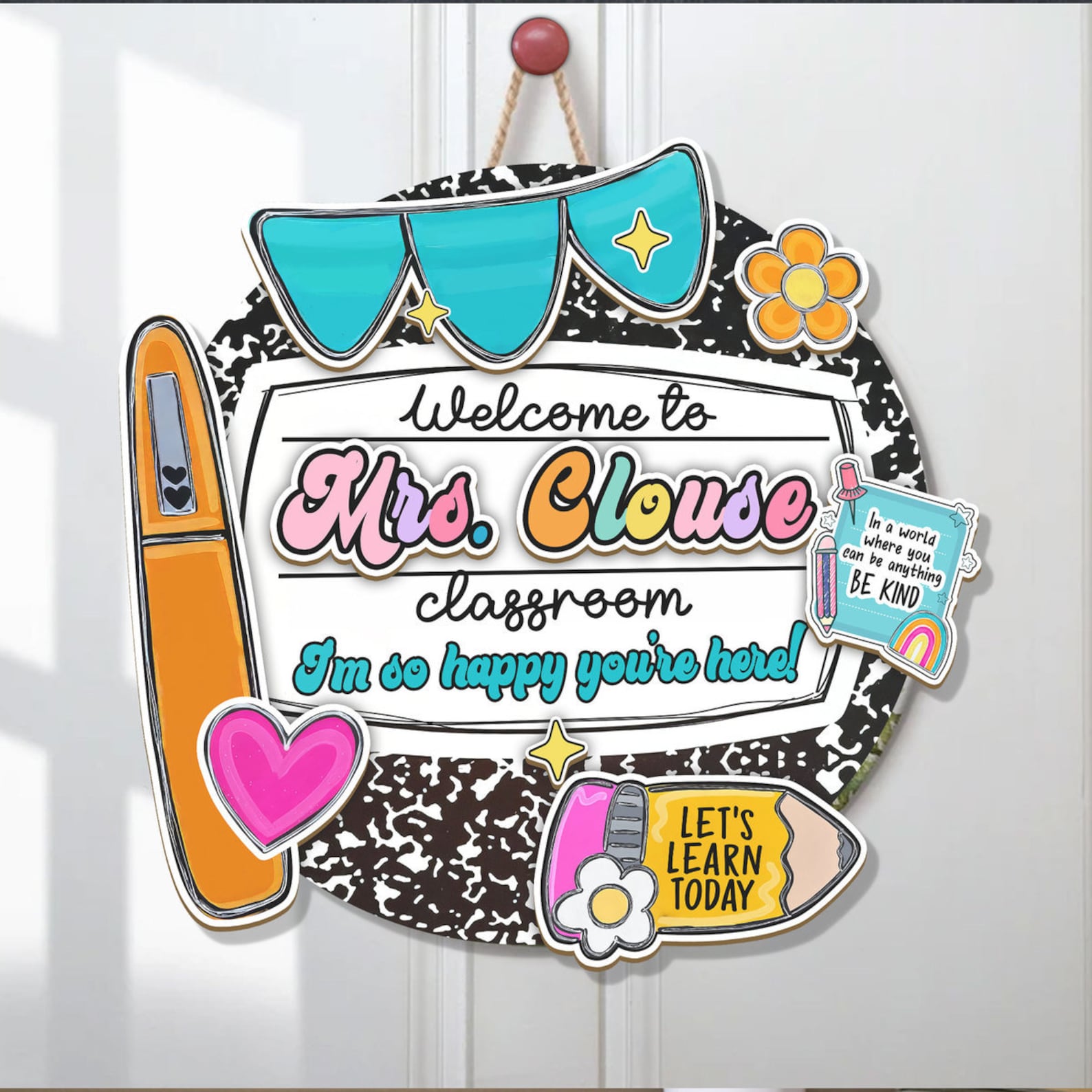 Personalized Teacher 3D Door Sign, Groovy Classroom Decor, Teacher ...