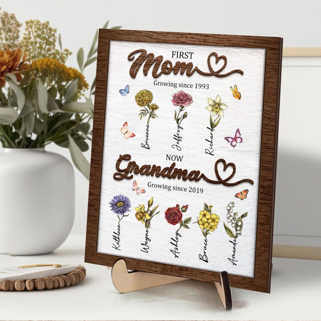 Personalized First Mom Now Grandma Sign, Grandma's Garden 2 Layered ...