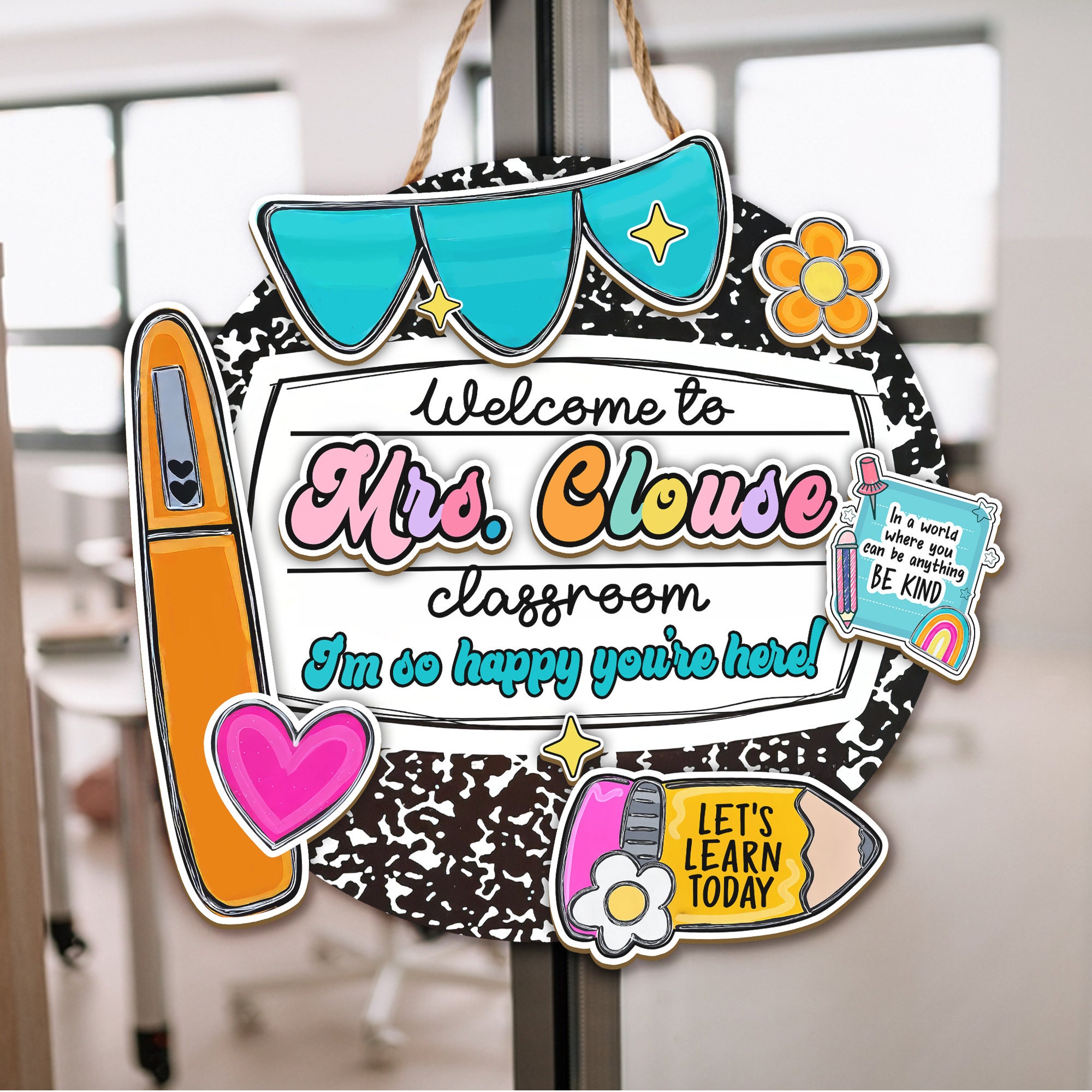 Personalized Teacher 3D Door Sign, Groovy Classroom Decor, Teacher ...