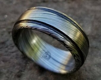 Damascus ring Stainless steel Damascus LEAF | Etsy