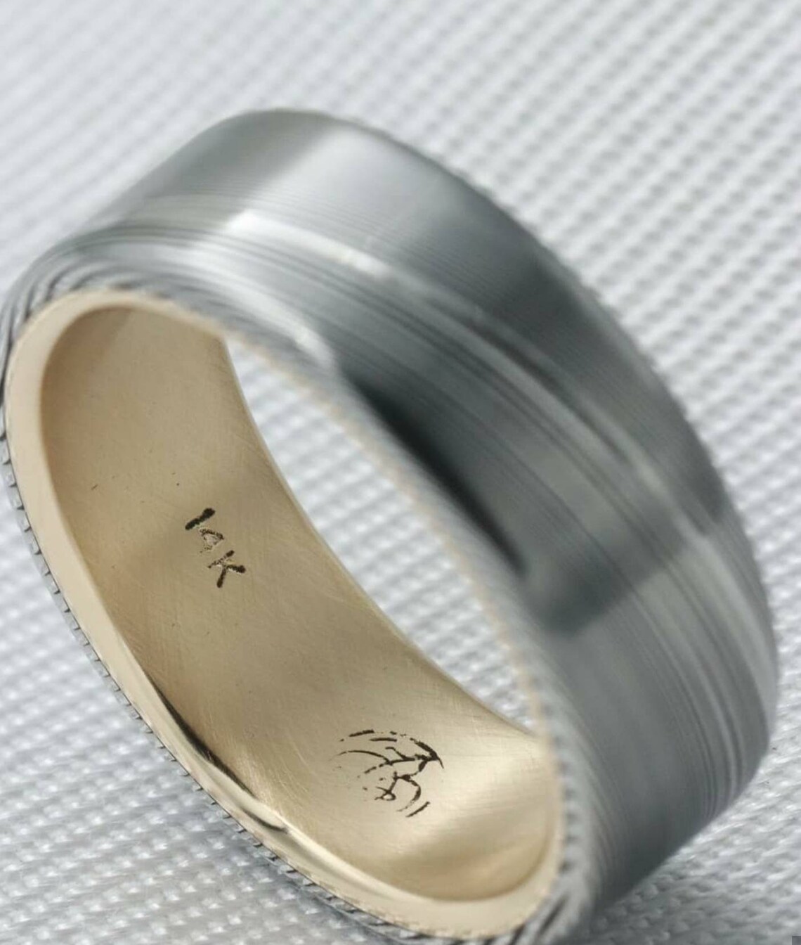 Gold Lined Damascus Ring 8mm Ring Damasteel - Etsy