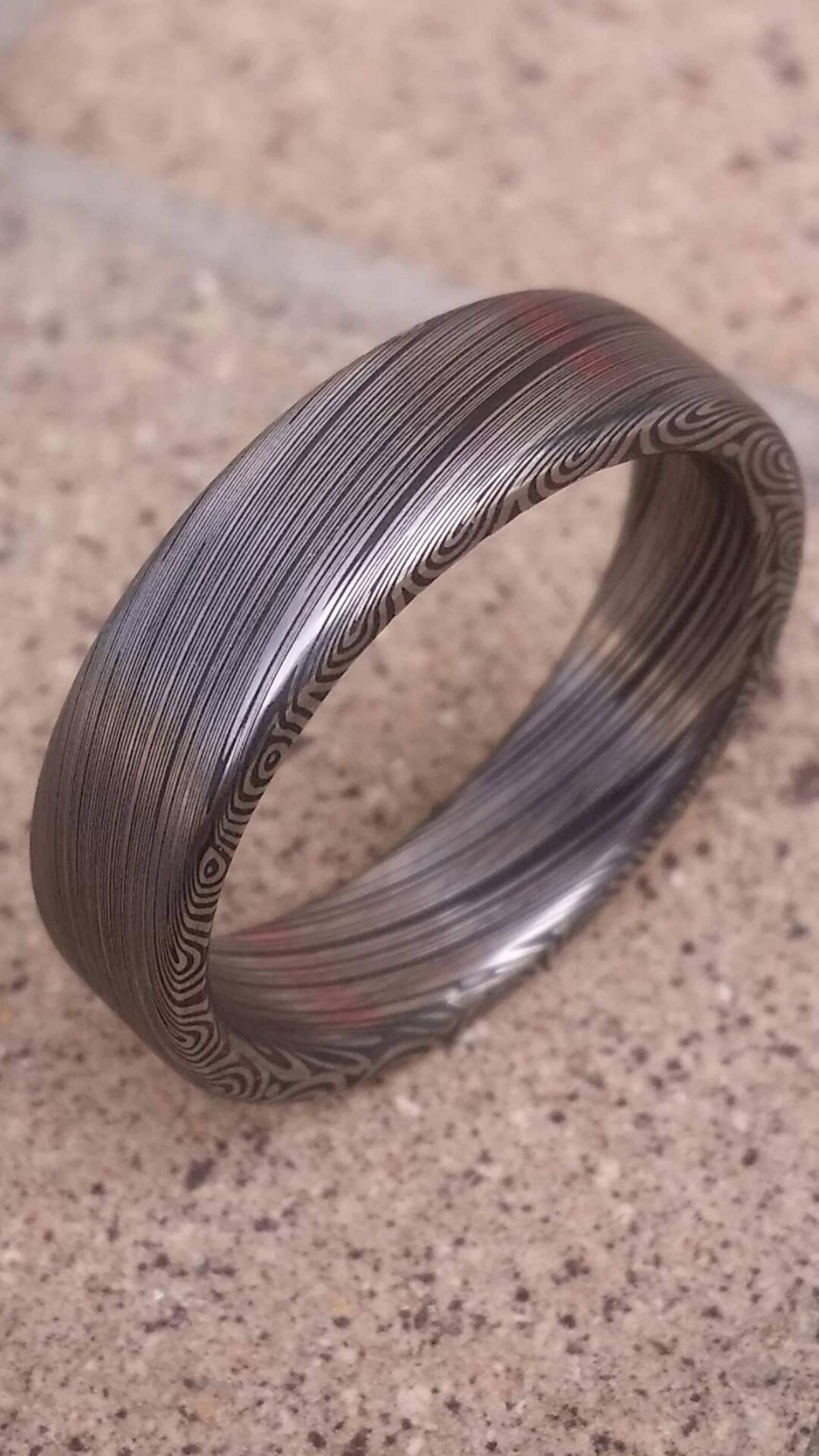 Damascus Ring Stainless Steel Damascus dark Leaf | Etsy