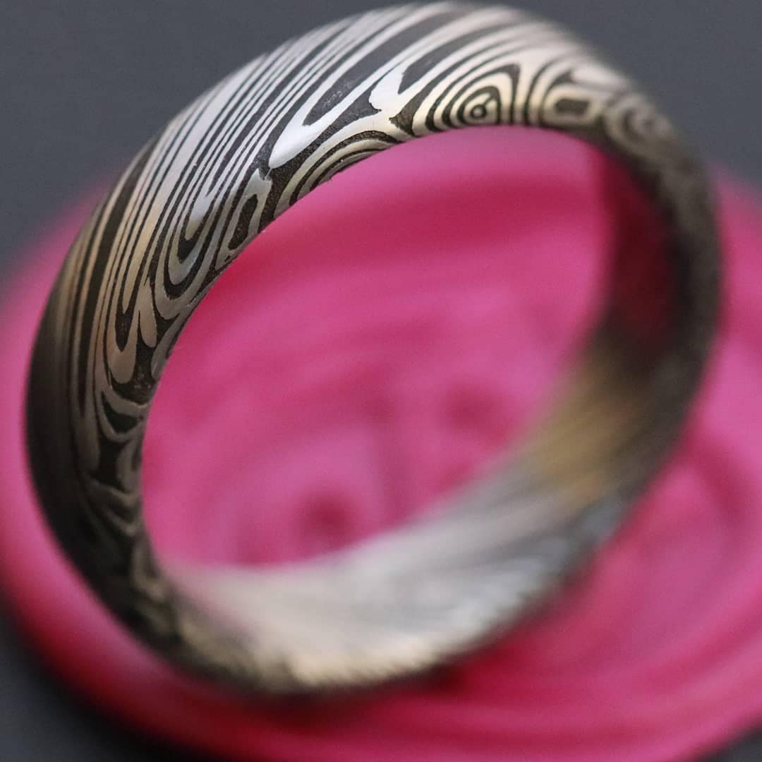New* Damascus Steel Ring Stainless Steel Damasteel Customizable Ring! Darker Color Etch ...