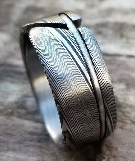 Damascus Steel Ring Handmade Stainless Damasteel Ring Mens Rings Mens Wedding Bands Etsy