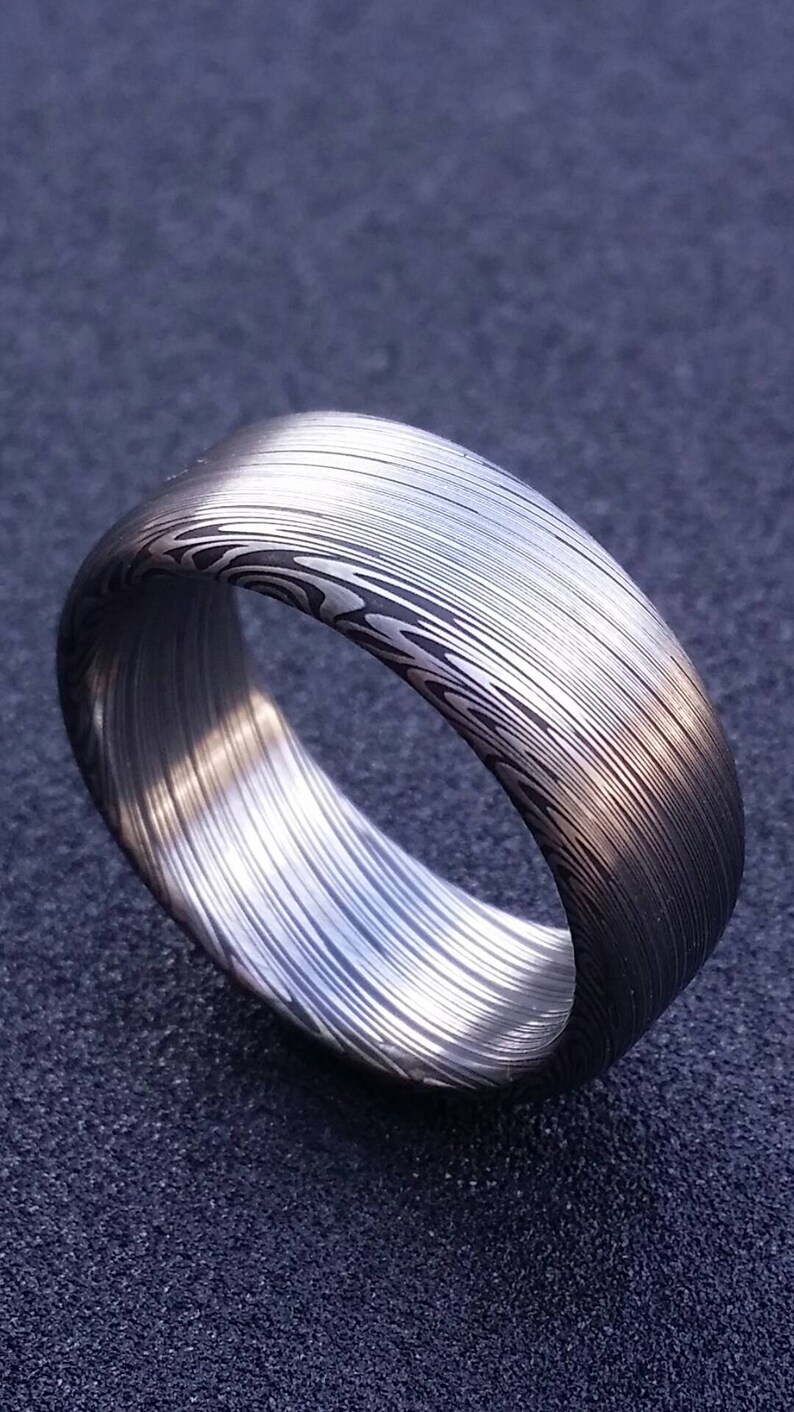 Damascus Ring Stainless Steel Damascus dark Leaf - Etsy