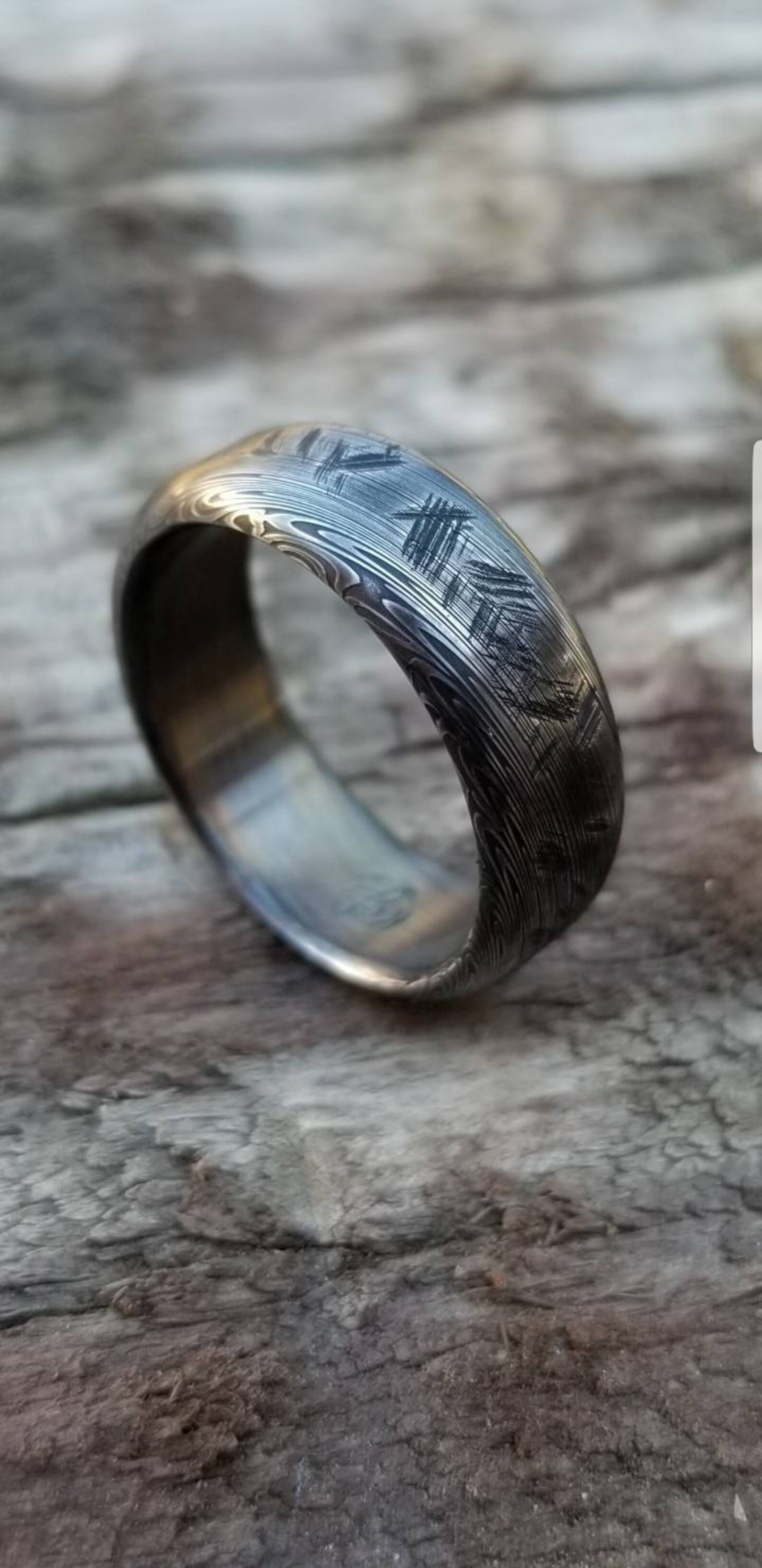 Weathered Damascus Ring Stainless Steel Damascus black & Blue Provider ...