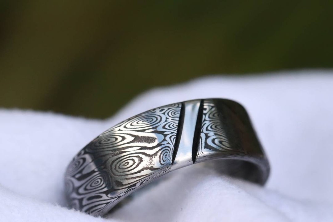Damascus Steel Ring Stainless Steel Damascus 8m Ring! Mens Wedding Band ...
