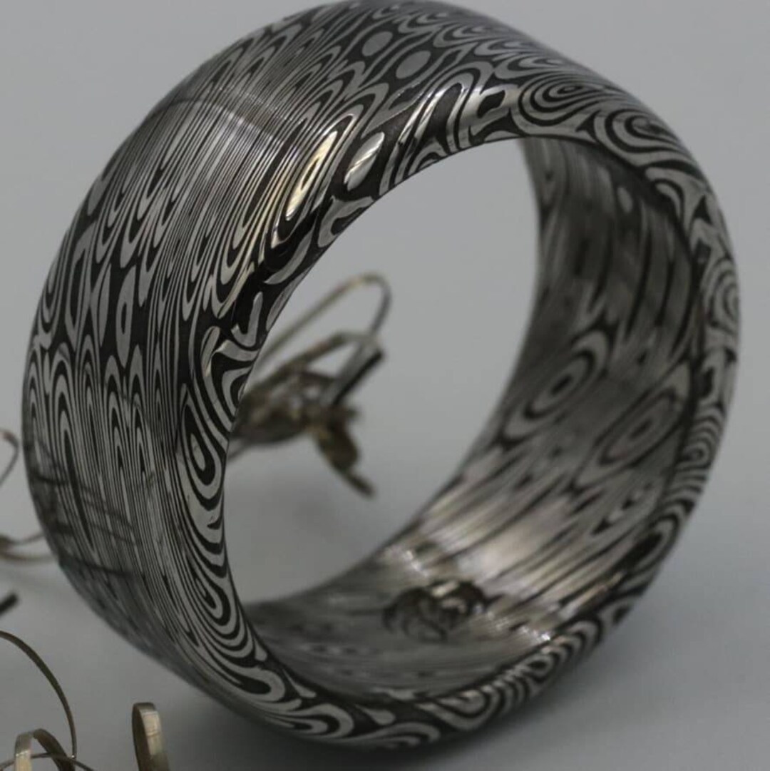 Rare Stainless Steel Damascus "dark Coral" Customizable Ring! Damascus Ring, Genuine Damascus ...