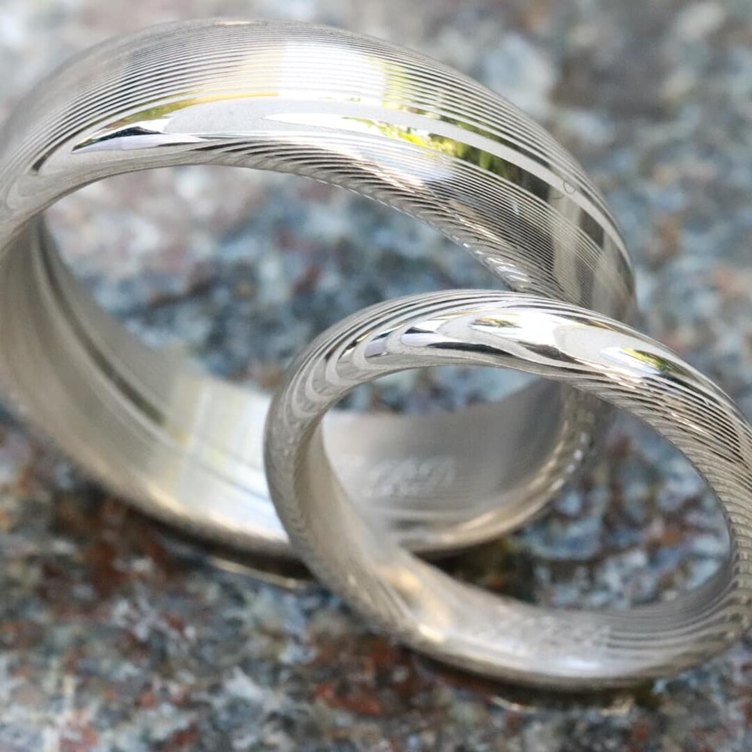 Two Genuine Damascus Ring Set Stainless Steel Damascus "traditional ...