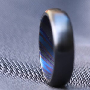 6mm Domed Black Titanium Ring Black / Zrti Brushed Ziconium Timascus ...
