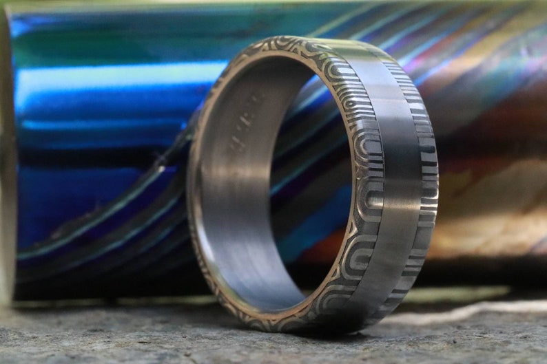 Titanium Ring & Damascus Steel Ring Stainless Damascus | Etsy