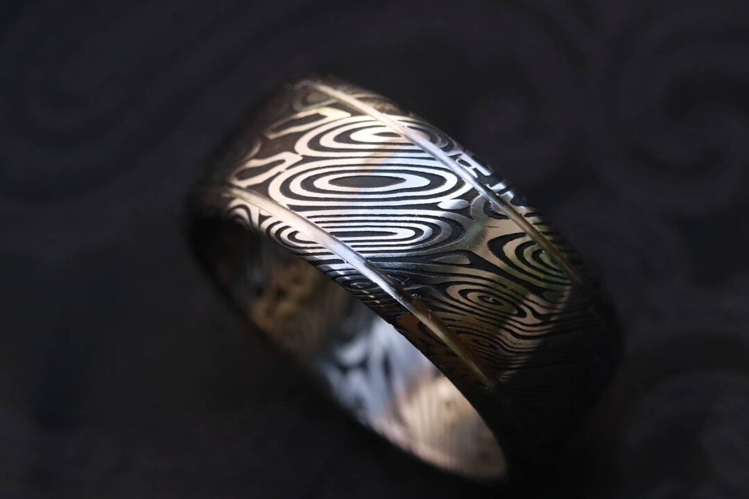 Rare Stainless Steel Damascus (deep Etch) "dark Coral" 10-12mm Customizable Ring! Damascus Steel ...