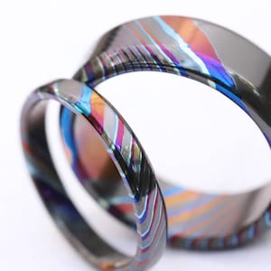 LIMITED EDITION** Solid Black Timascus Chamfered Zrti Ring Set 2 Rings ...