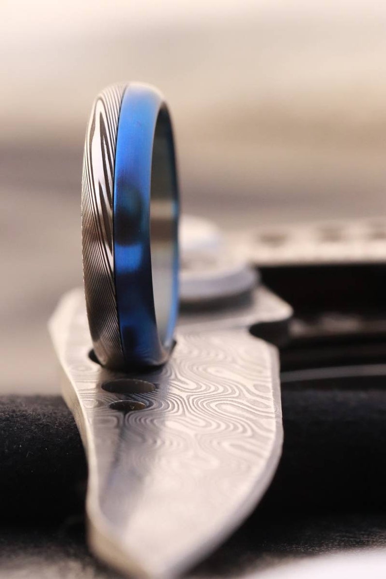 Titanium & Damascus Steel Stainless Damasteel Damascus Mens | Etsy