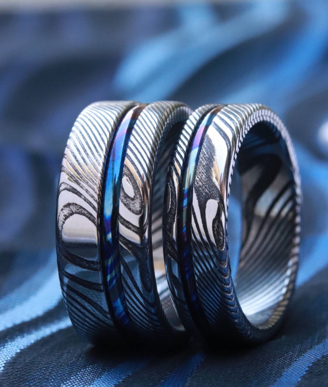 Wedding Ring Set Damascus Wedding Set Matching Ring Set His and Hers ...
