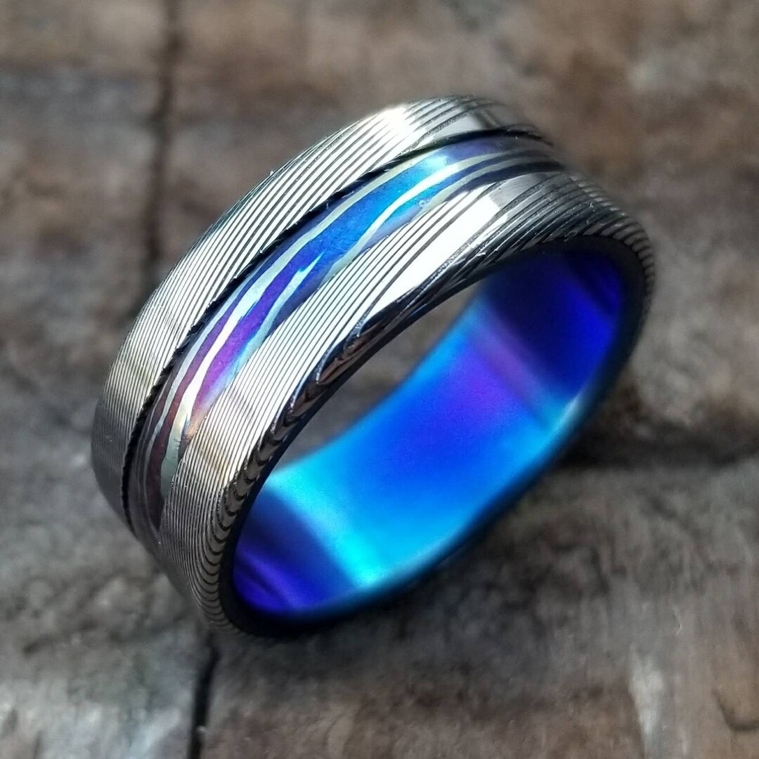 New*8mm Titanium Lined Timascus / Mokuti & Stainless Damascus ...