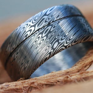 Rare Stainless Steel Damascus (deep Etch) "dark Coral" 10-12mm Customizable Ring! Damascus Steel ...