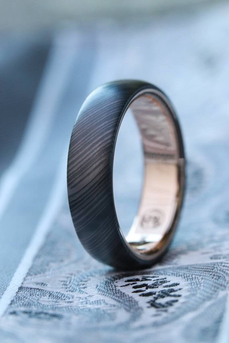 6mm Wide Black Zrti Men's Wedding Band Gold Ring - Etsy