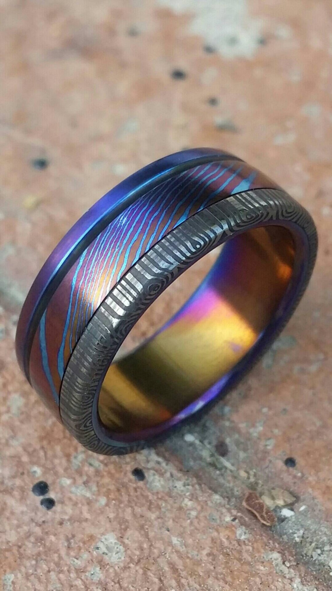 Damascus Ring 8mm Hawaiian Titanium Lined Timascus Ring | Etsy