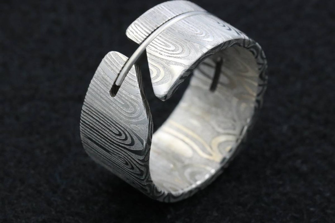 Stainless Steel Damascus Handmade Ring Damasteel Mens Ring Customizable ...