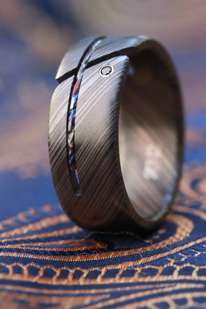 Black Diamond Ring, Unique Rings, Mens Wedding Band, Timascus Ring - Etsy