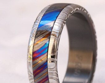 Square Ring Stainless Damascus Steel Ring Square Cut - Etsy Canada