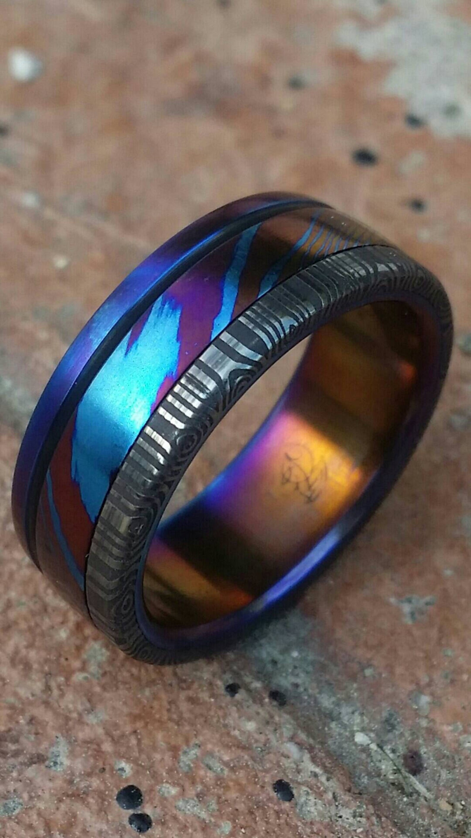 Damascus Ring *8mm Hawaiian Titanium Lined Timascus Ring Mokuti ...