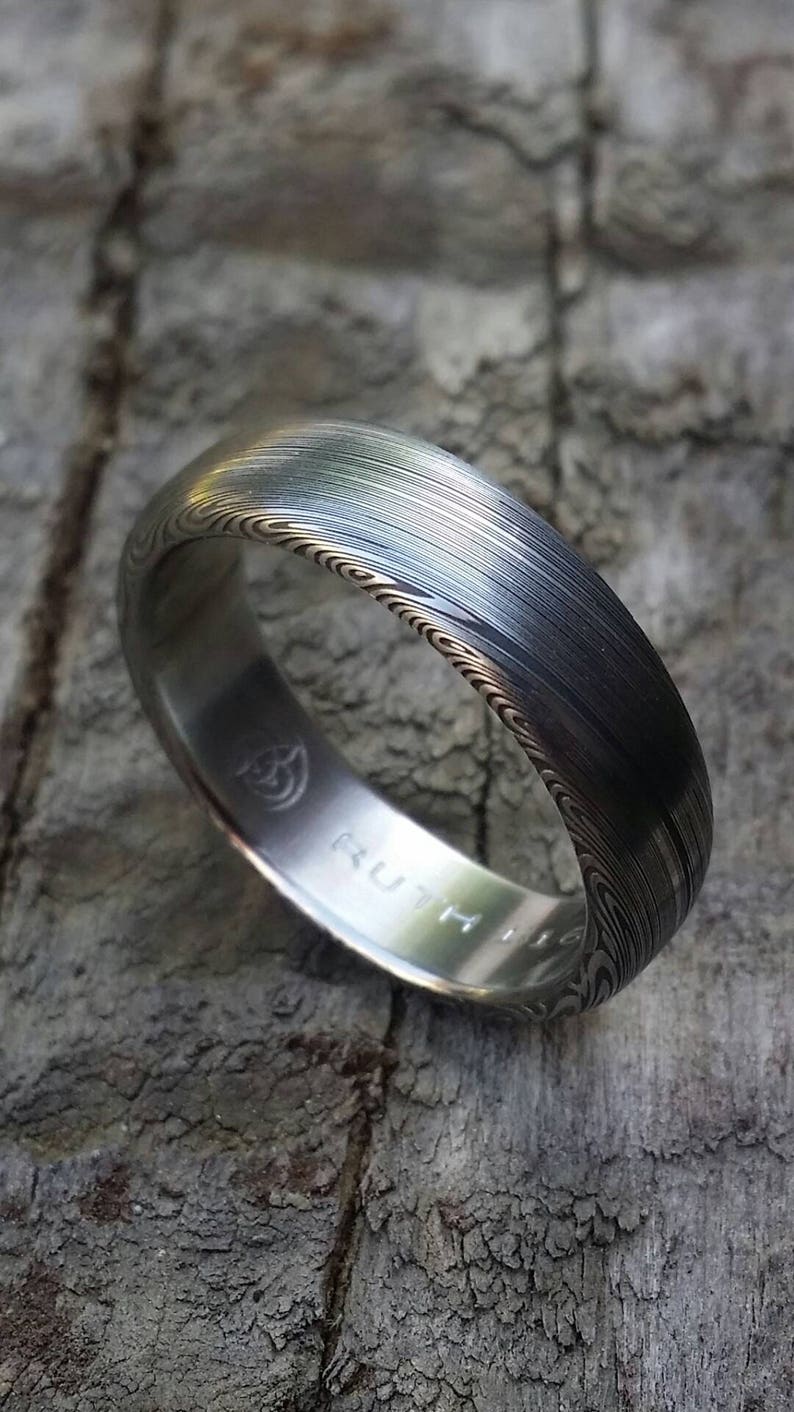 Damascus Ring Stainless Steel Damascus dark Leaf - Etsy