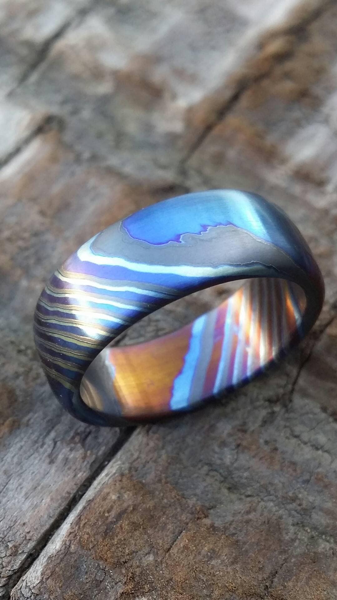LIMITED Edition***solid Black Timascus Ring 8mm (semi-polished ...