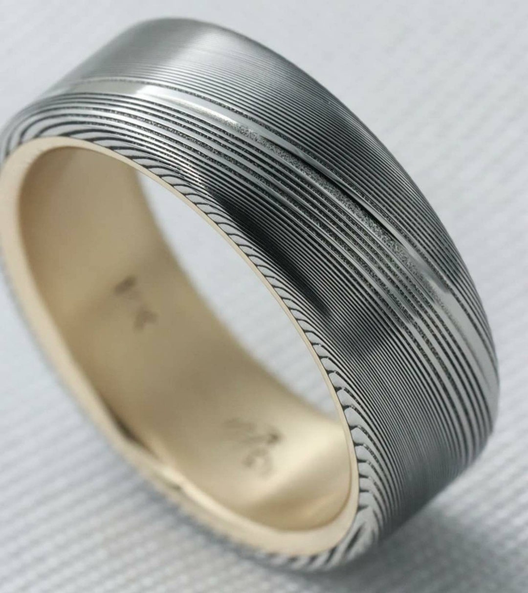 Gold Lined Damascus Ring 8mm Ring Damasteel - Etsy