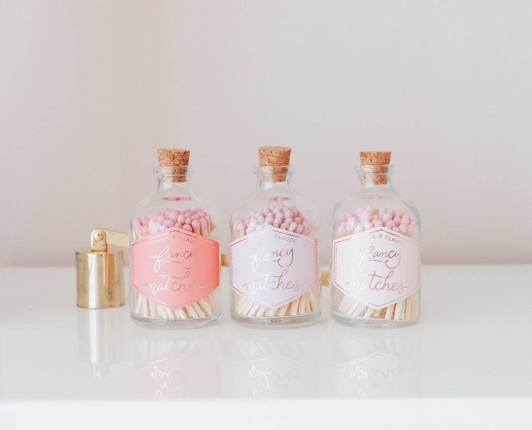 Pink Colored Matches in a Glass Jar | Glass Match Jar With Lavender ...