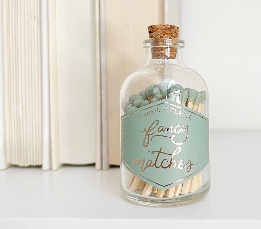 Sage Green Colored Matches in a Glass Jar | Glass Match Jar With Green ...